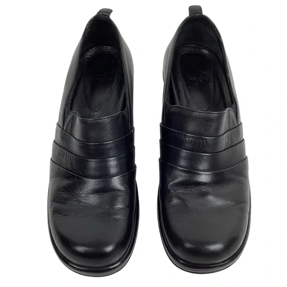Dansko | Shoes | Dansko Aubrey Pleated Leather Wedge Clogs Black | Poshmark